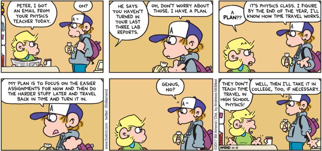 "Studying Time" | Physics - Science | FoxTrot Comics by Bill Amend