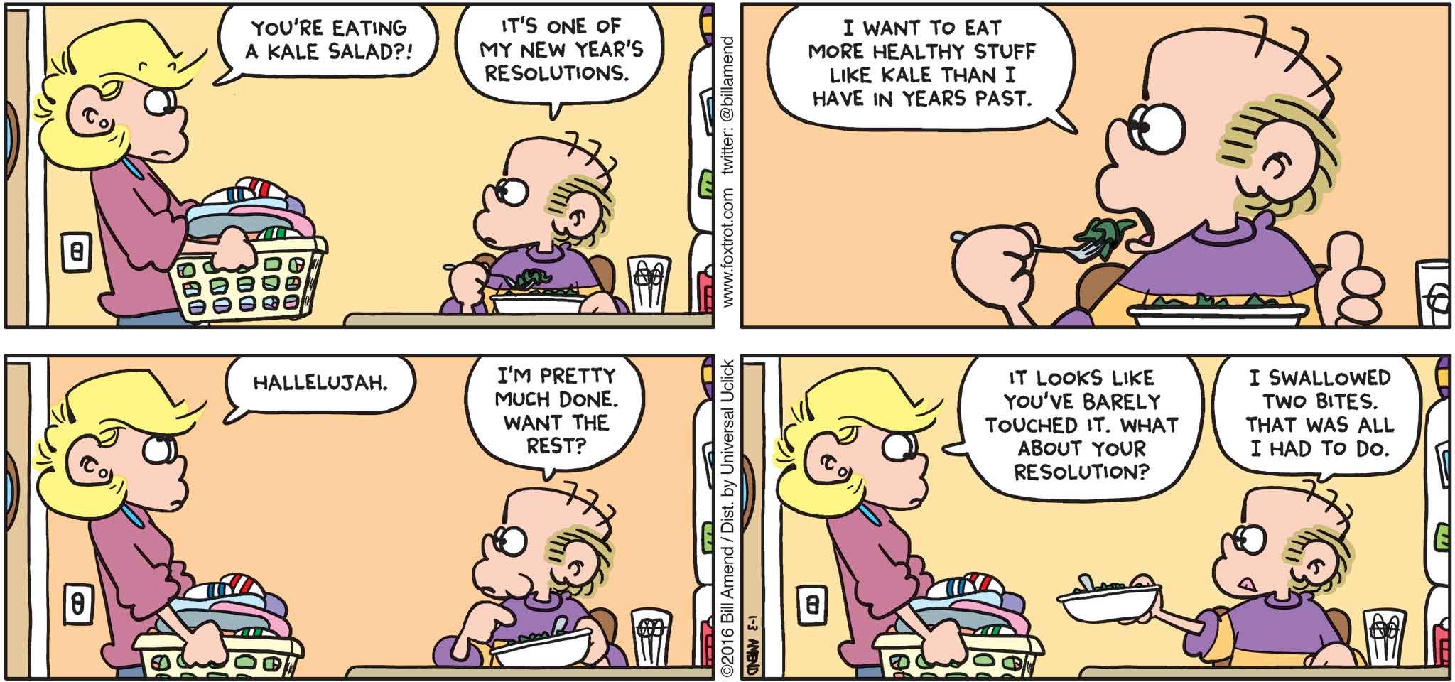 "A New Record" | New Year's Resolutions | FoxTrot Comics by Bill Amend