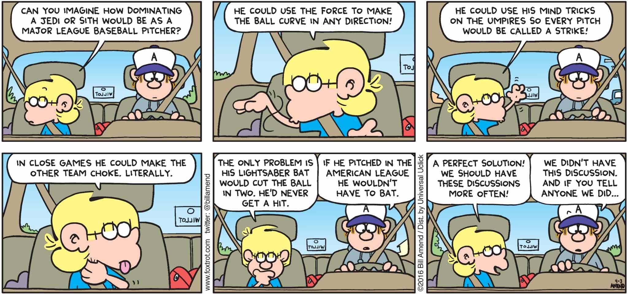 "Force Outs" | Baseball - Star Wars | FoxTrot Comics by Bill Amend