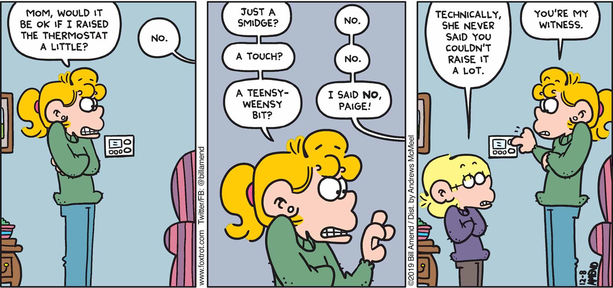 Not A Smidge Winter Thermostat Foxtrot Comics By Bill Amend